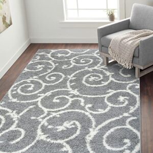 cozy contemporary scroll l.grey-white 3'3" x 5' indoor shag area rug