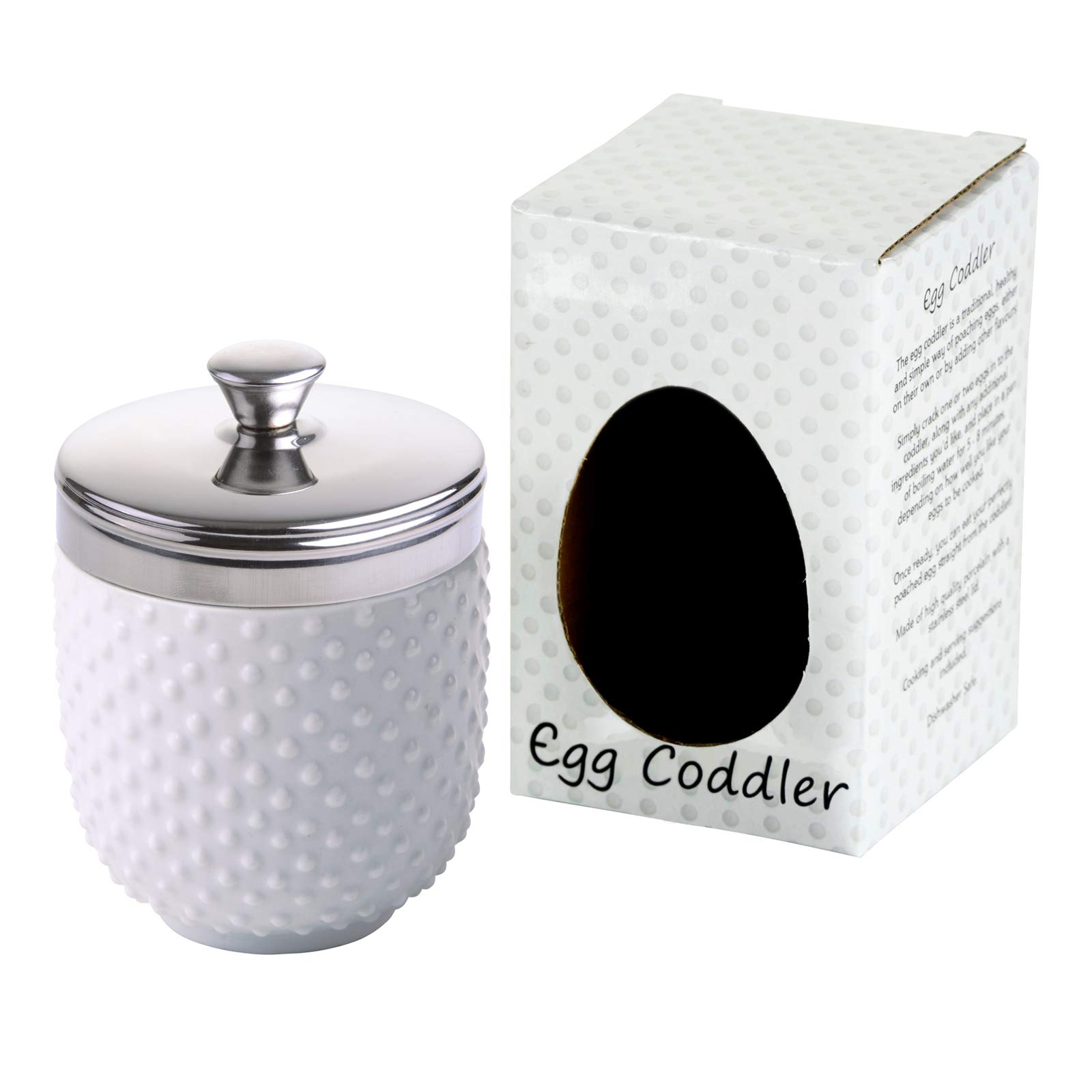 DRH Egg Coddler with White Dots For Easy Cook Meals and Ways To Cook Eggs In Porcelain Dish