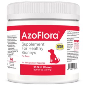 azoflora supplement for healthy kidneys for dogs - enhances renal function - support healthy urinary tract, easy to administer, no refrigeration required, chicken flavor - 90 soft chews