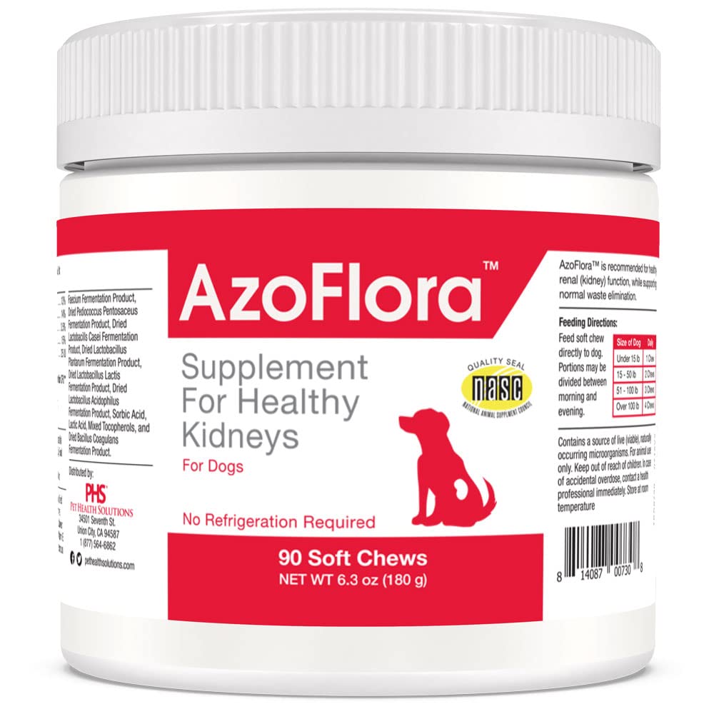 Azoflora Supplement for Healthy Kidneys for Dogs - Enhances Renal Function - Support Healthy Urinary Tract, Easy to Administer, No Refrigeration Required, Chicken Flavor - 90 Soft Chews