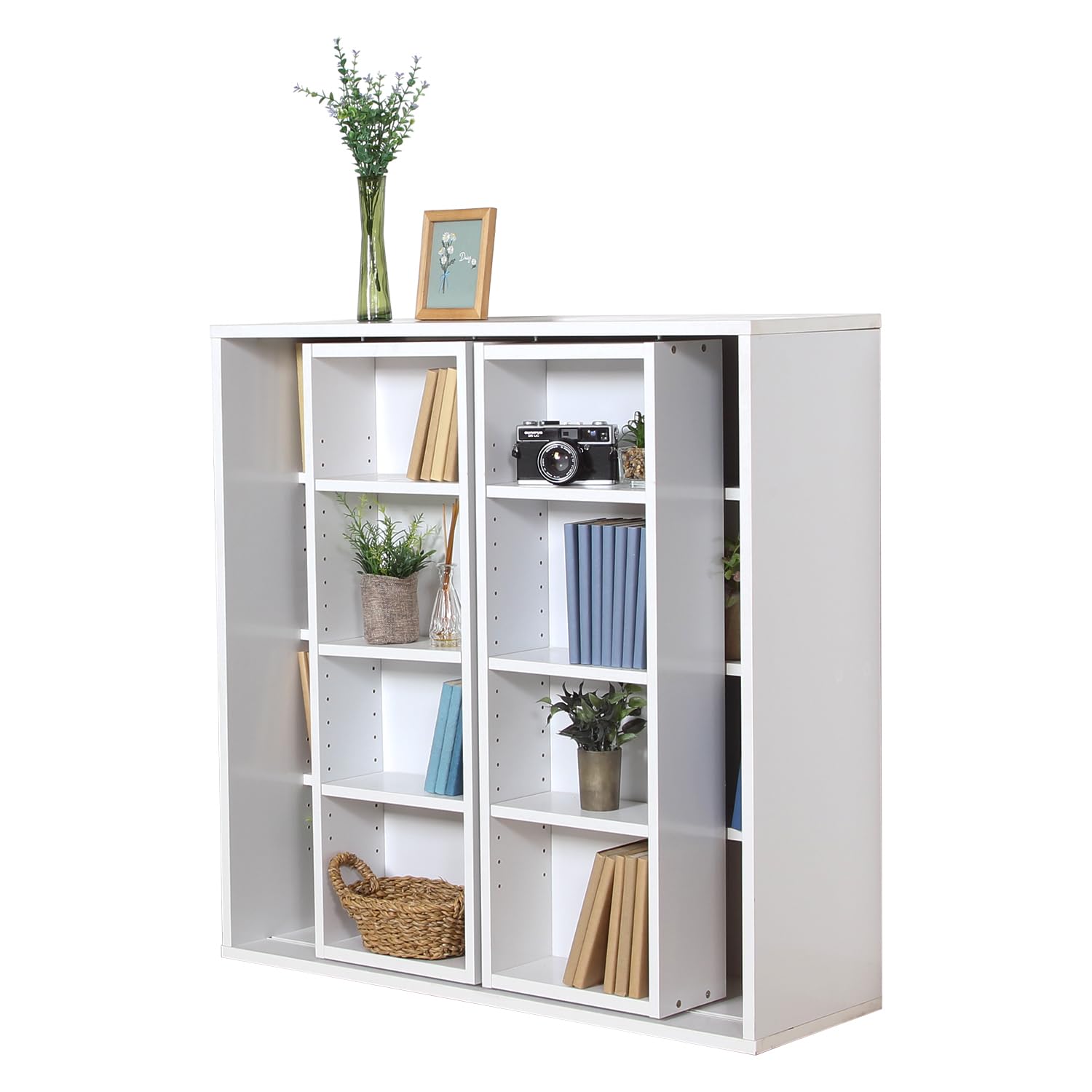 Fuji Boeki 86031 Bookcase, Double Slide Rack, Width 35.0 x Depth 11.4 x Height 35.0 inches (89 x 29 x 89 cm), White, Large Capacity, Comics, Storage