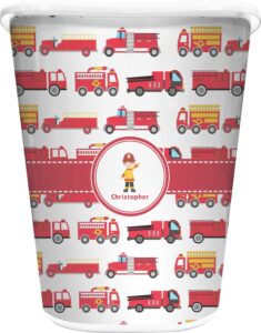 rnk shops personalized firetrucks waste basket - single sided (white)