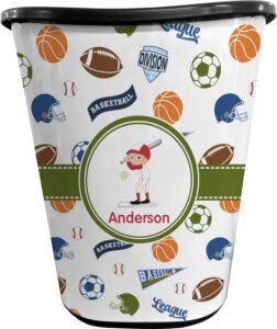 rnk shops personalized sports waste basket - single sided (black)