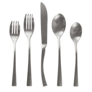 knork curve collection flatware, 20 piece set (service for 4), matte silver