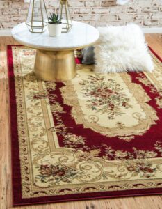 unique loom versailles collection traditional classic floral motif area rug (6' 0 x 9' 0 rectangular, burgundy/ ivory)