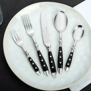 GRÄWE cutlery set for 6 persons made of stainless steel, Heavy, Rustic, Table cutlery set 30 pieces, Forged cutlery with black handles - Nuremberg series