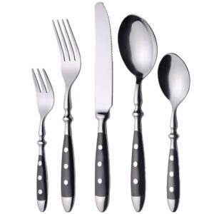 grÄwe cutlery set for 6 persons made of stainless steel, heavy, rustic, table cutlery set 30 pieces, forged cutlery with black handles - nuremberg series