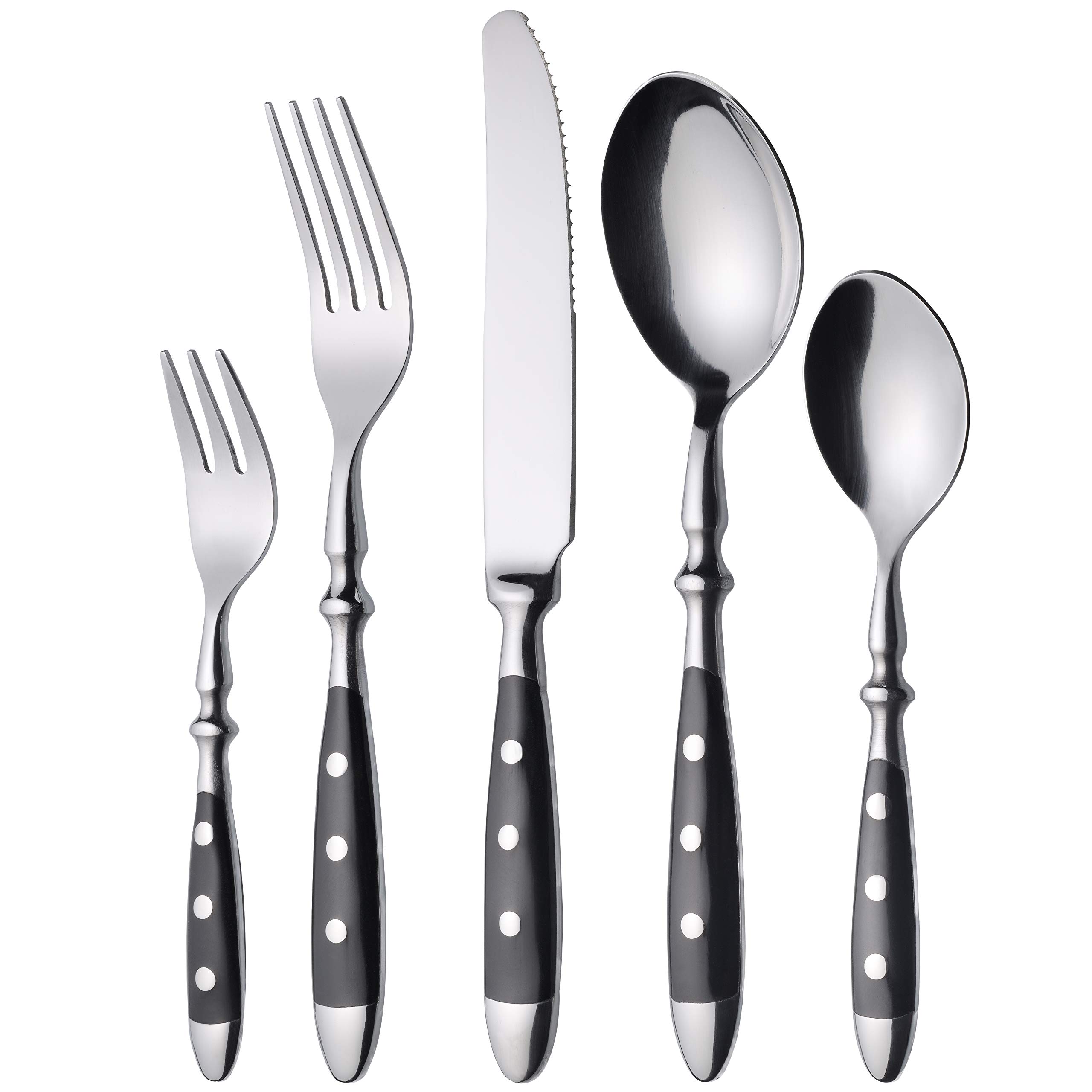 GRÄWE cutlery set for 6 persons made of stainless steel, Heavy, Rustic, Table cutlery set 30 pieces, Forged cutlery with black handles - Nuremberg series