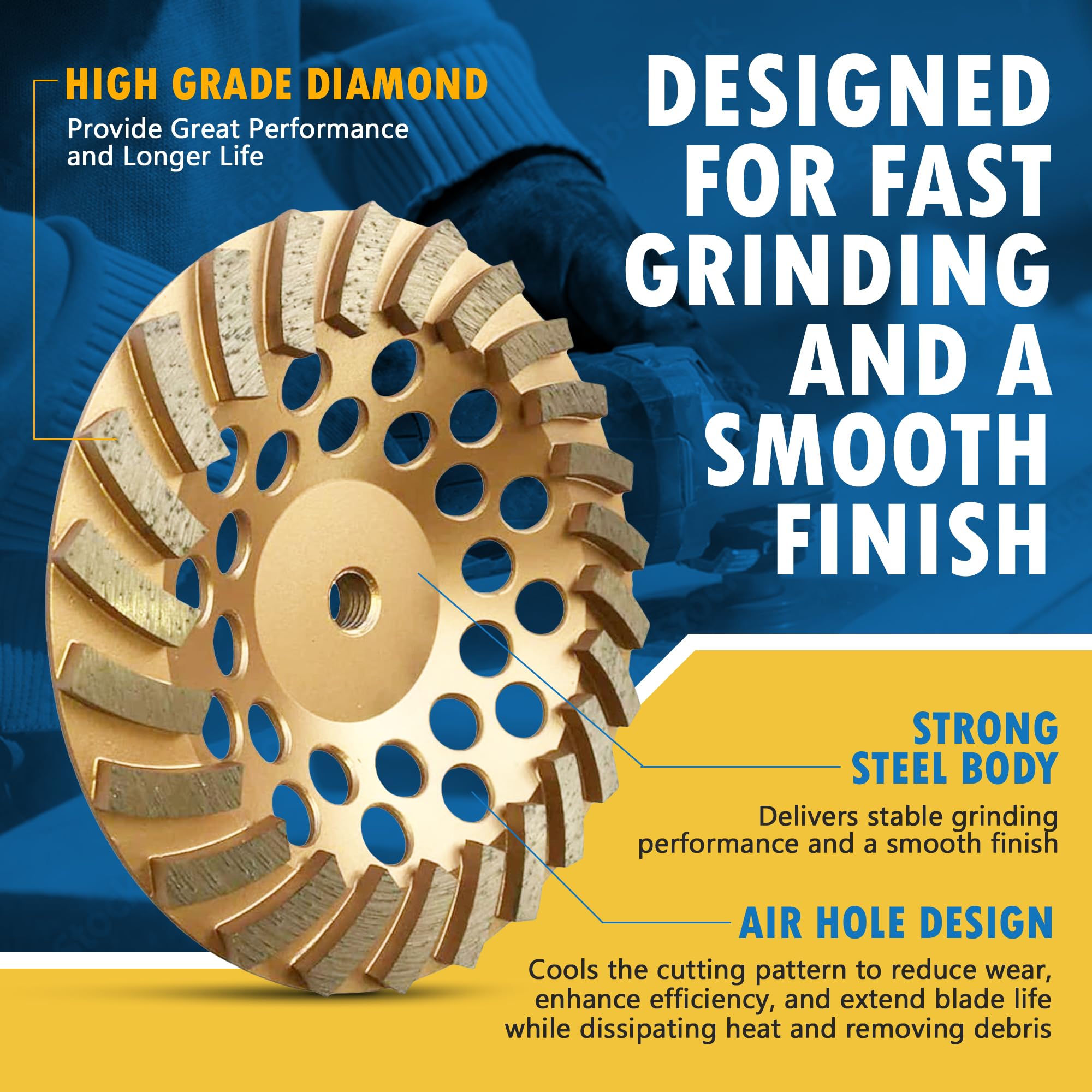 7" Diamond Grinding Wheels for Concrete or Masonry, 24 Turbo Segments, #30/40 Grit, Medium Bond, 5/8"-11 Arbor