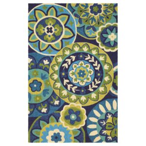 couristan covington outdoor rug - rip tide 2' x 4' rectangle in ocean blue and green color, handmade, floral, patio and home decor