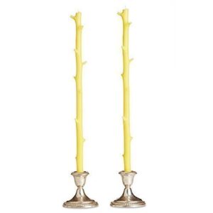 Stick Candles/Hickory Casting/Beeswax/Pair