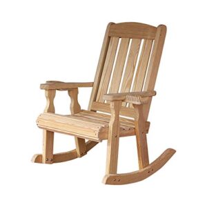 amish casual heavy duty 600 lb mission pressure treated rocking chair with cupholders (unfinished)