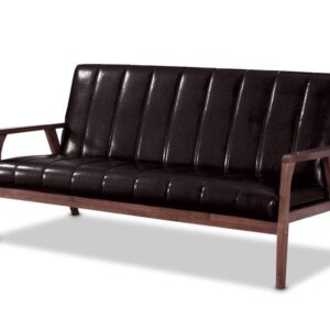 Baxton Studio BBT8011A2-Brown Sofas, 29.45LX63.38WX31.59H, Dark Brown