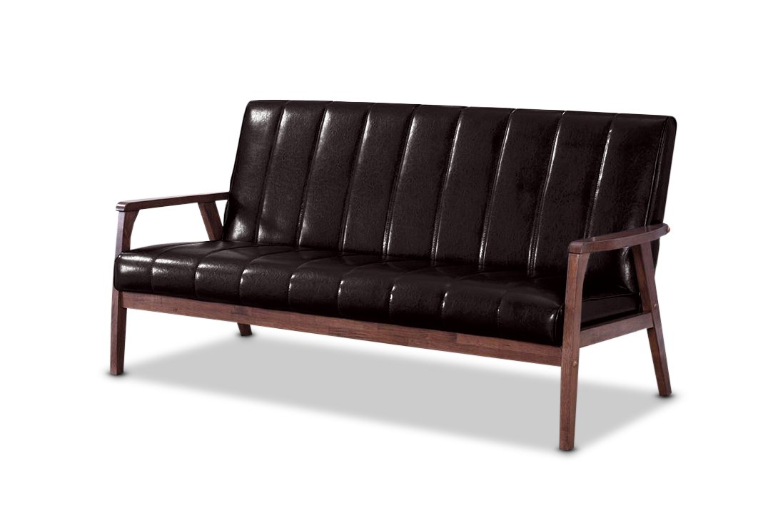 Baxton Studio BBT8011A2-Brown Sofas, 29.45LX63.38WX31.59H, Dark Brown