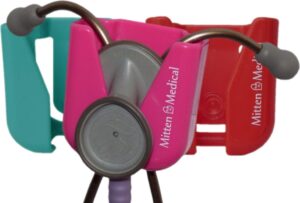 three mitten medical professional stethoscope holders with scrub-lock (tm) [one of each color]