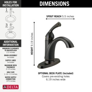 Delta Faucet Haywood Bronze Bathroom Faucet, Single Hole Bathroom Faucet, Single Handle, Diamond Seal Technology, Drain Assembly, Venetian Bronze 15999-RB-DST