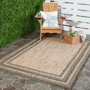 safavieh courtyard collection 4' x 5'7" natural / black cy8475 indoor/ outdoor waterproof easy-cleaning patio backyard mudroom accent-rug