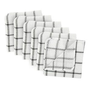 dii scrubber dishcloths collection windowpane dishrag set, 12x12, white/gray stripe, 6 piece