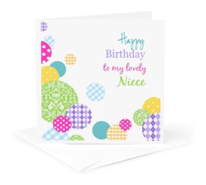 happy birthday my lovely niece - colorful dots on white - greeting card, 6 x 6 inches, single (gc_165143_5)