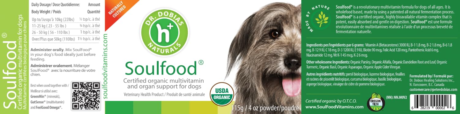 SoulFood Multivitamin — Certified organic multi-vitamin for dogs. Naturally cultured and whole-food based, up to 3 months supply.