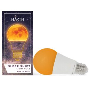 harth warm light bulbs, sunset red light bulb for sleep, amber light bulbs, no blue light, colored light bulbs. 7 watts 500 lumen 40 watt equivalent bedroom lamp.