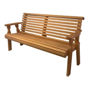 amish casual heavy duty 5 foot roll back outdoor bench in cedar stain - amish made in the usa from treated pine for outdoor durability, 700 lb weight capacity