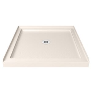 dreamline slimline 32 in. d x 32 in. w x 2 3/4 in. h center drain single threshold shower base in biscuit, dlt-1132320-22