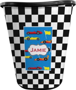 rnk shops personalized checkers & racecars waste basket - single sided (black)