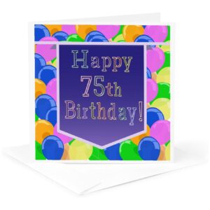 Balloons with Purple Banner Happy 75th Birthday - Greeting Card, 6 x 6 inches, single (gc_174847_5)