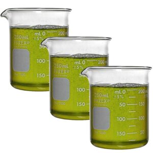 corning beaker, pyrex, griffin, low-form, graduated, 250ml (shelf pack of 3)