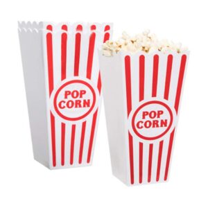 novelty place plastic red & white striped classic popcorn containers for movie night - 7.8" tall x 3.8" square (8 pack)