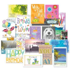 mega birthday greeting cards value pack - set of 40 (20 designs), large 5" x 7", birthday cards with sentiments inside, white envelopes