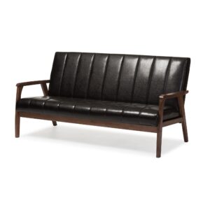 Baxton Studio BBT8011A2-Brown Sofas, 29.45LX63.38WX31.59H, Dark Brown