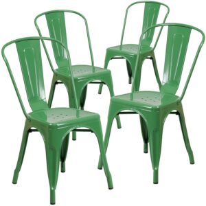 flash furniture luke commercial grade 4 pack green metal indoor-outdoor stackable chair