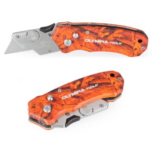 olympia tools design folding utility knife, orange camo