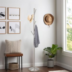 Kira Home Addison 68" Free Standing Metal Coat Rack/Stand, Satin Steel Finish