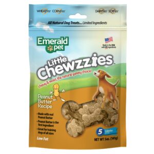 emerald pet little chewzzies wheat free training dog treats — healthy and tasty natural dog chews with real meat or peanut butter — limited ingredient dog treats made in the usa — peanut butter, 5 oz