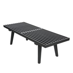 leisuremod 48” wide platform bench with rectangular rubberwood frame and beech wood legs slatted design for modern home, bedroom, living room, hallway inwood collection in black