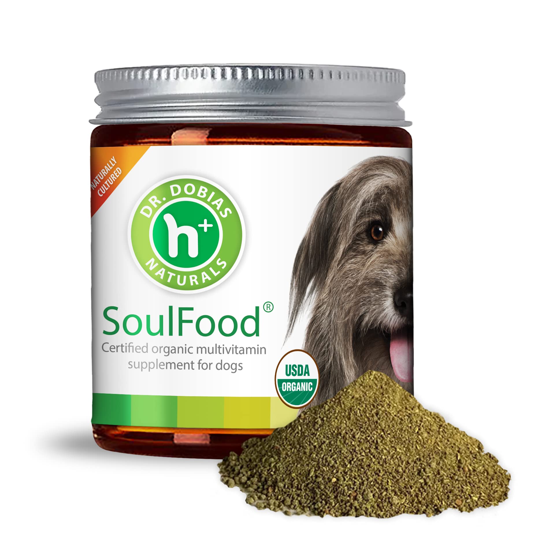 SoulFood Multivitamin — Certified organic multi-vitamin for dogs. Naturally cultured and whole-food based, up to 3 months supply.