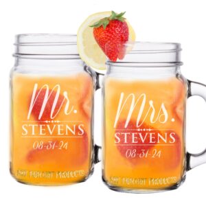 my personal memories set of 2 mr and mrs personalized mason jar glasses - engraved, custom, monogrammed barware glassware gifts