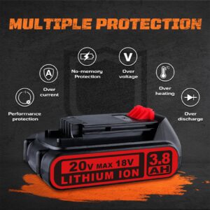 Masione 3.8Ah 20V Repalcement for Black and Decker 20V Lithium Battery LBXR20 LBXR2020-OPE Compatible with Black and Decker 20V Battery Cordless Tools and Outdoor Equipment (2-Pack)