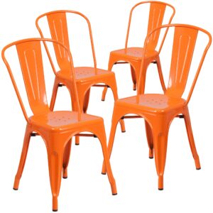 flash furniture luke commercial grade 4 pack orange metal indoor-outdoor stackable chair