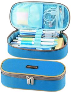 homecube pencil case big capacity pencil bag makeup pen pouch durable students stationery with double zipper pen holder for school/office, blue