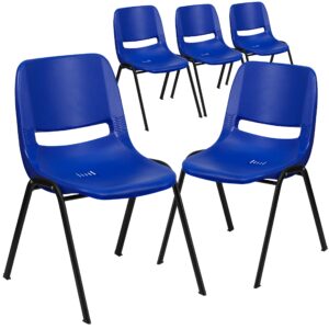 flash furniture 5 pack hercules series 440 lb. capacity kid's navy ergonomic shell stack chair with black frame and 12" seat height