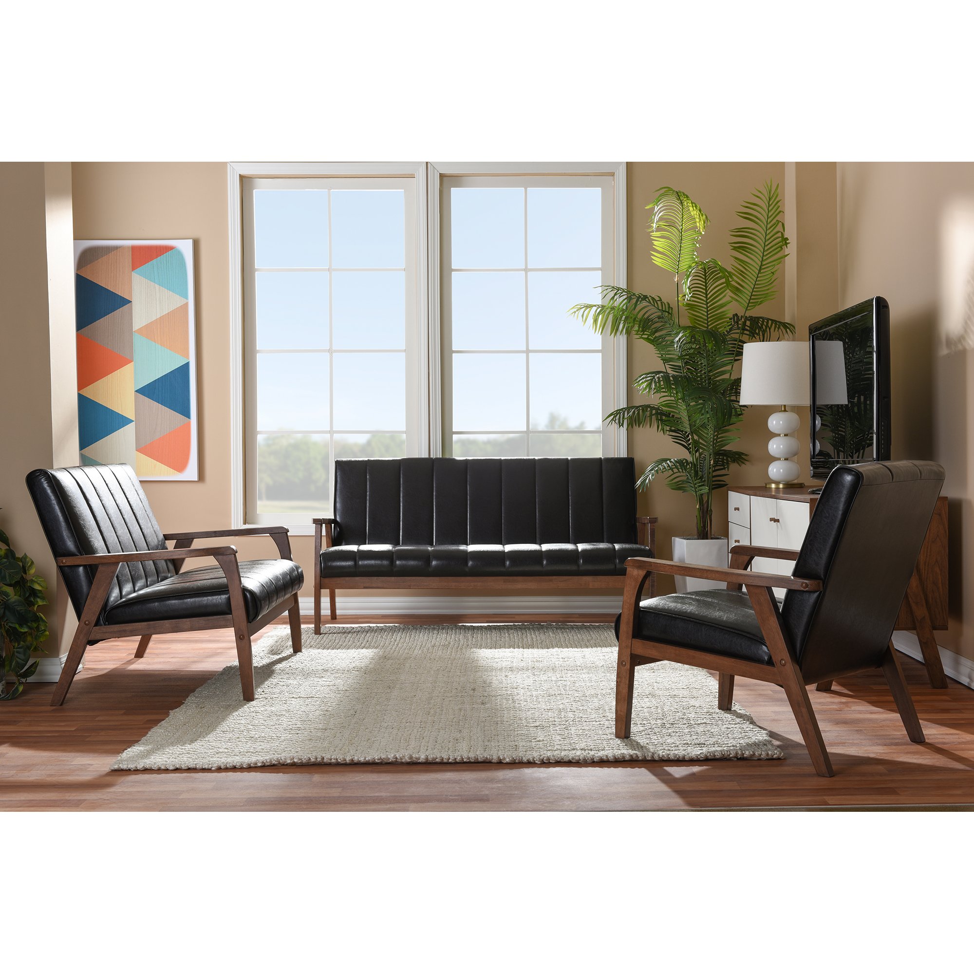 Baxton Studio BBT8011A2-Brown Sofas, 29.45LX63.38WX31.59H, Dark Brown