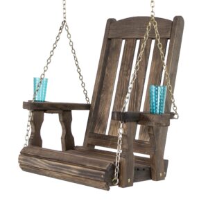 amish casual heavy duty mission pressure treated swing chair with cupholders (dark walnut stain)