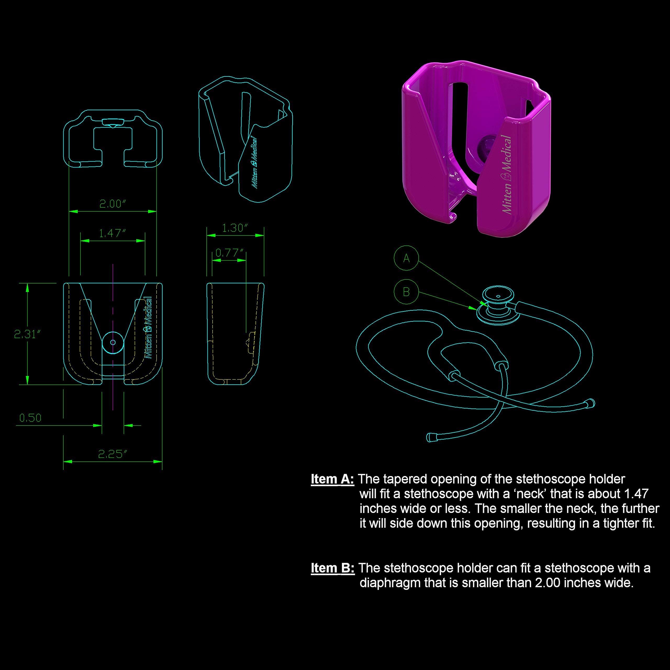 Three Mitten Medical Professional Stethoscope Holders with Scrub-Lock (TM) [One of Each Color]