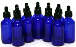 12, cobalt blue, 1 oz, glass bottles, with glass eye droppers