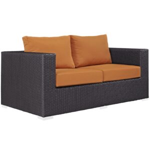 modway convene wicker rattan outdoor patio loveseat with cushions in espresso orange