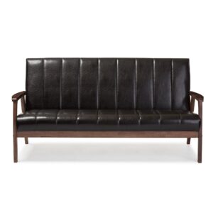 Baxton Studio BBT8011A2-Brown Sofas, 29.45LX63.38WX31.59H, Dark Brown